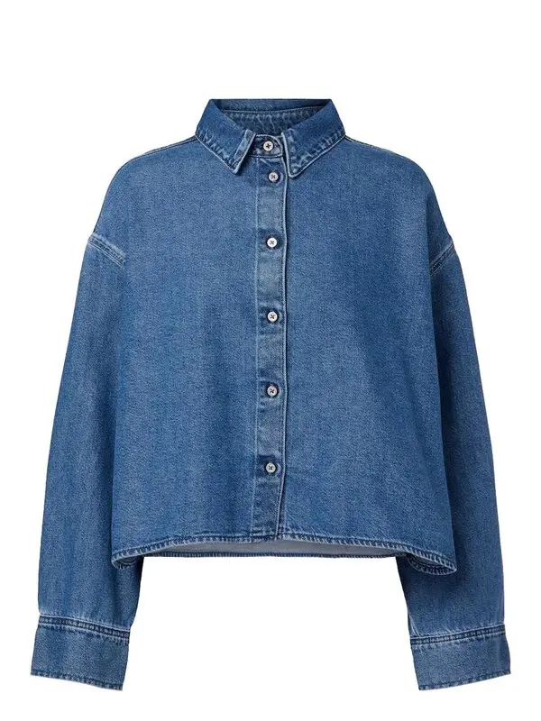 7 For All Mankind Nina Cropped Denim Shirt - Blue