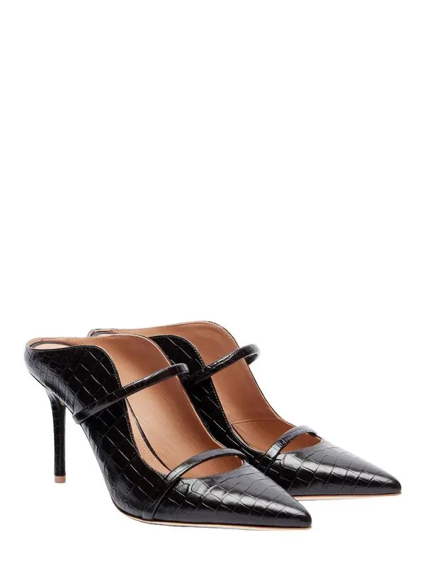 MALONE SOULIERS Maureen 85 Croc-effect Leather Pumps - Black