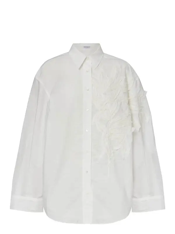 Brunello Cucinelli Embroidered Cotton-blend Poplin Shirt - Beige