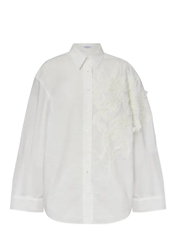 Brunello Cucinelli Embroidered Cotton-blend Poplin Shirt - Beige