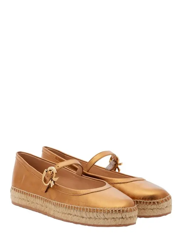GIANVITO ROSSI Elda Metallic Leather Espadrilles - Gold