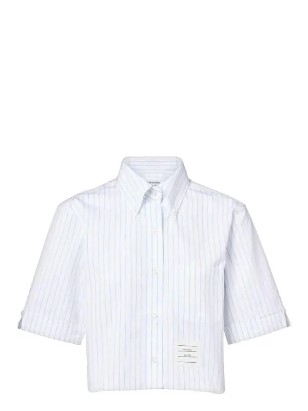 Thom Browne Pinstriped Cropped Poplin Shirt - White