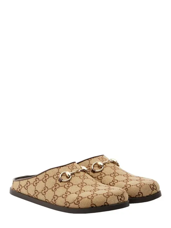 Gucci Gg Leather-trimmed Mules - Beige
