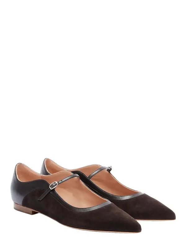 MALONE SOULIERS Corina Leather And Suede Mary Jane Flats - Brown