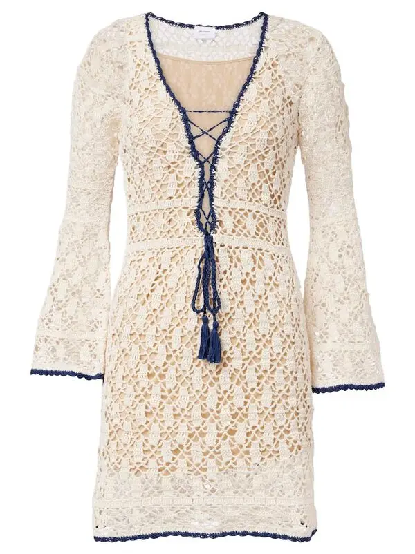 Anna Kosturova Bianca Crochet Cotton Minidress - Beige