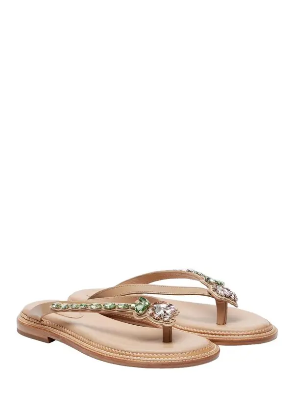 Simone Rocha Embellished Leather Thong Sandals - Beige