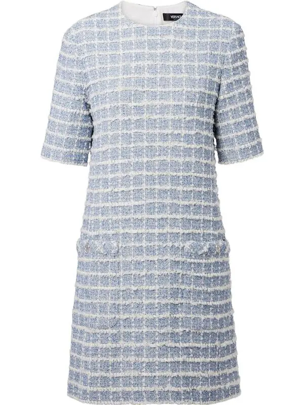Versace Checked Cotton-blend Tweed Minidress - Blue