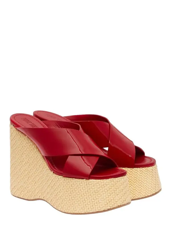 Paris Texas Mara Patent Leather Wedge Mules - Red