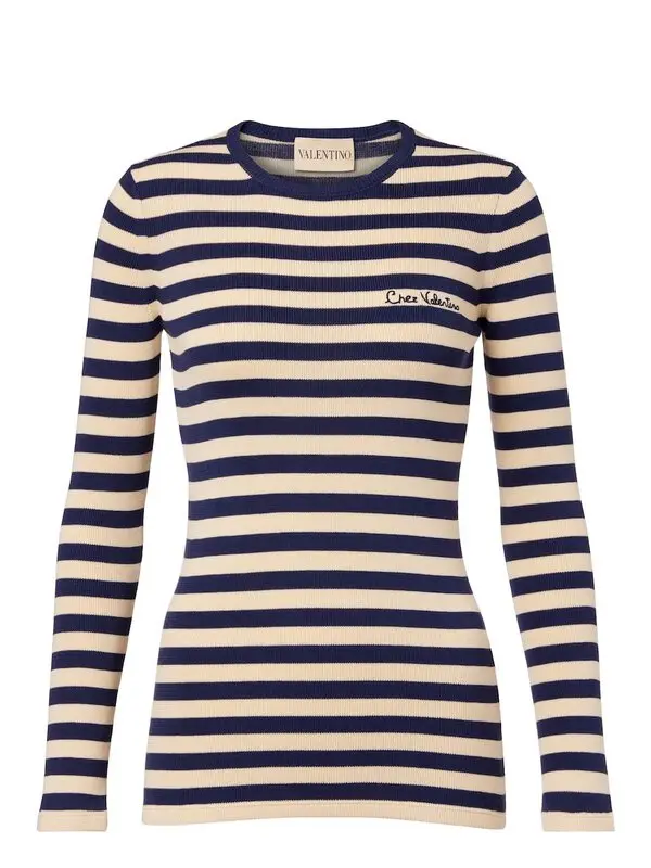 Valentino Garavani Striped Ribbed Knit Cotton Sweater - Multicoloured