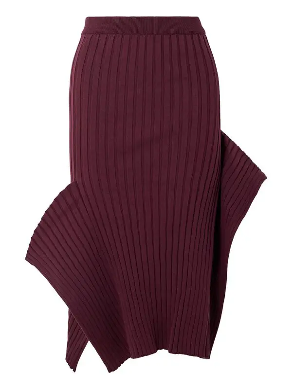 Stella McCartney Asymmetric Ribbed Organic Cotton Midi Skirt - Burgundy
