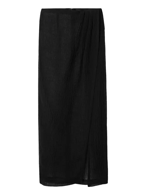Lisa Marie Fernandez Pleated Crinkled Linen-blend Gauze Pareo - Black