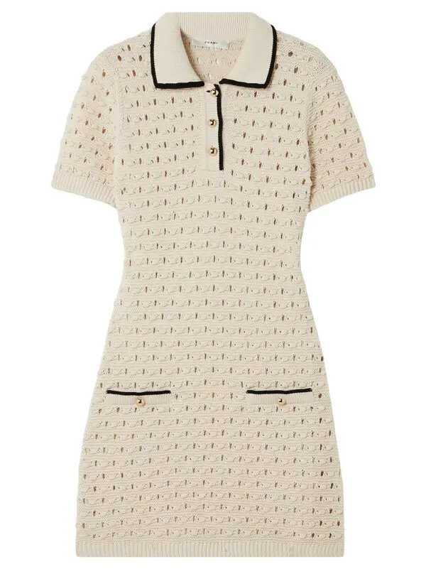 FRAME The Bauble Piped Open-knit Cotton Mini Dress - Neutrals