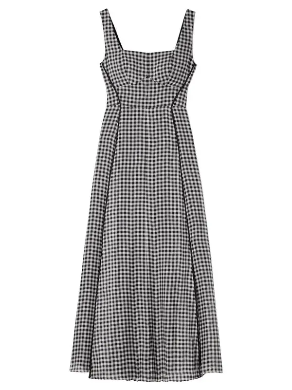 LA LIGNE Gingham Silk Midi Dress - Black