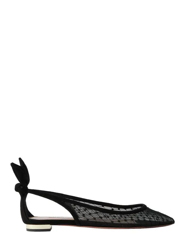 AQUAZZURA Bow Tie Fishnet Ballet Flats - Black