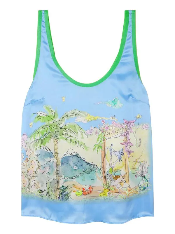 ALEMAIS Printed Silk-satin Tank - Blue