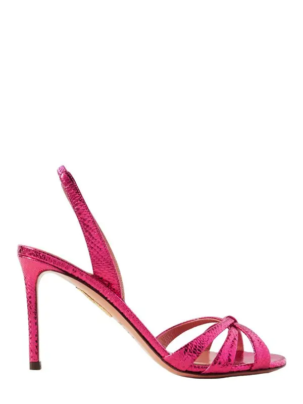AQUAZZURA Tati 85 Metallic Snake-effect Leather Slingback Sandals - Pink
