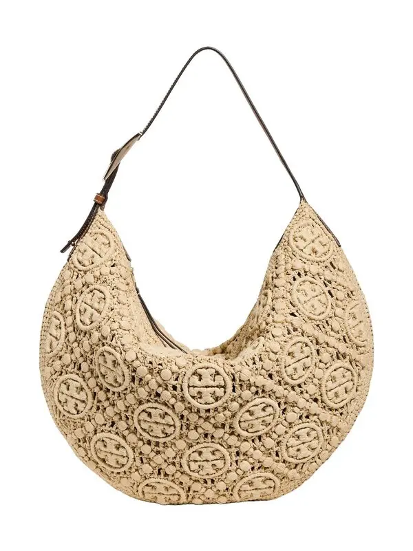 Tory Burch T Monogram Raffia Balloon Bag - Natural