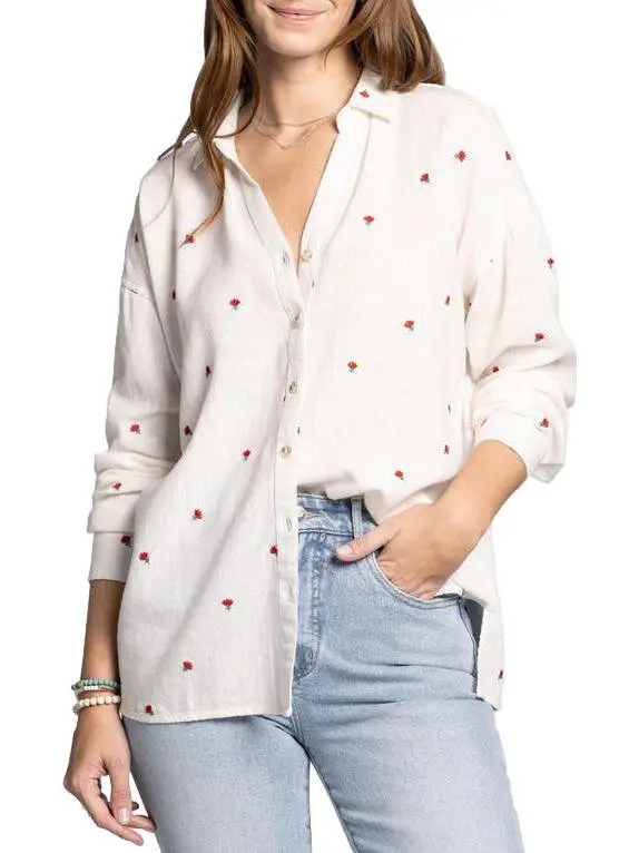 THREAD & SUPPLY Vena Oversized Button-up Shirt - Ivory Floral