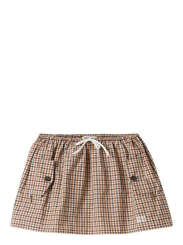 Miu Miu Check Drawstring Mini Skirt - Gesso/arancio