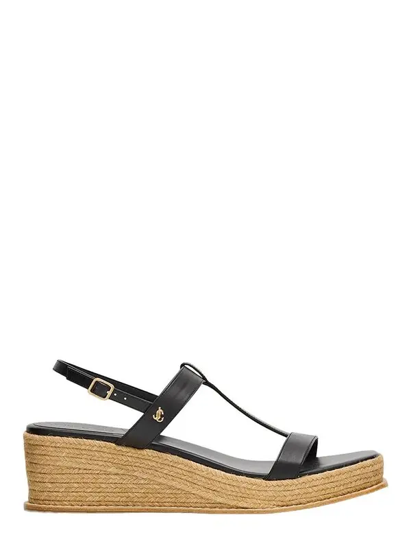 JIMMY CHOO Theia 60 Vacchetta Wedge Sandals - Black