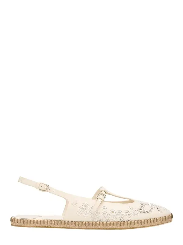 JIMMY CHOO Amiee Embroidered Leather Espadrille Ballerina Flats - Latte