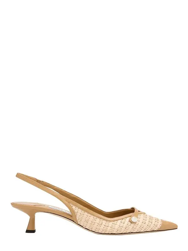 JIMMY CHOO Amita 45 Raffia Slingback Pumps - Cappuccino/natural