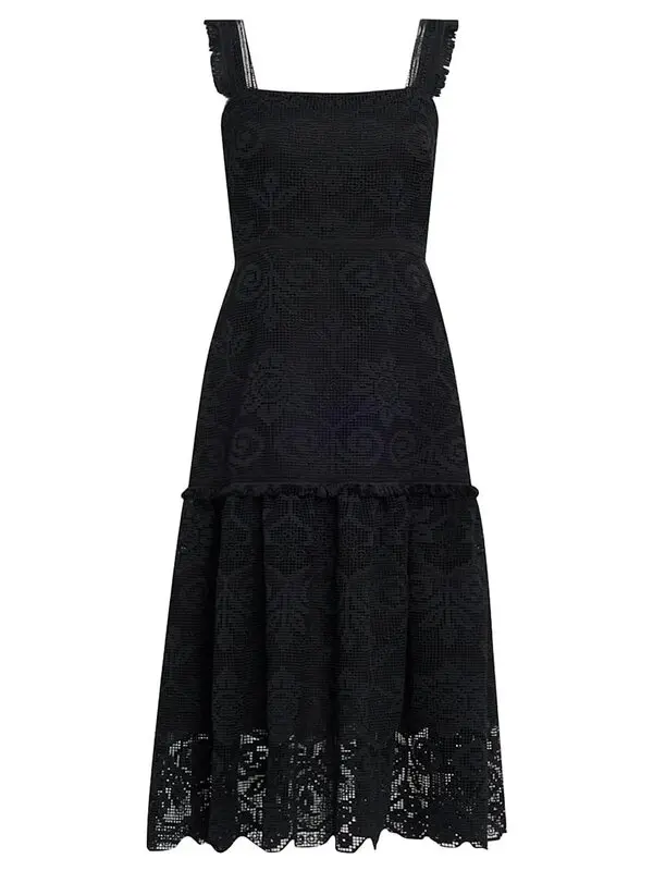 Kobi Halperin Mona Square-neck Lace Midi Dress - Black