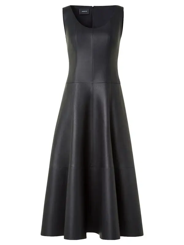 Akris Nappa Leather Midi Aline Dress - Black
