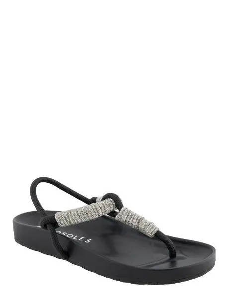 Aerosoles Crystal-embellished Flatform T-strap Sandals - Crystal/ Black Rope