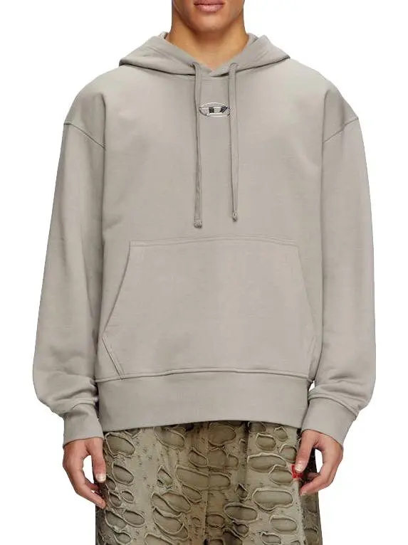 DIESEL® Oversized Metallic Logo Hoodie - Dove/ Grey