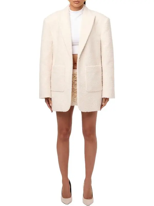 Naked Wardrobe Longline Bouclé Blazer - Creme