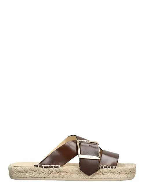 Loewe Leather Espadrille Sliders - Brown