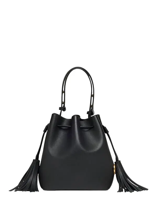 Valentino Garavani Leather Bucket Bag With Tassels - Black