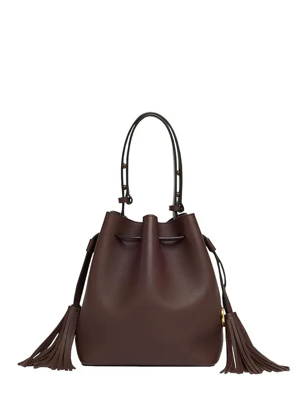 Valentino Garavani Leather Bucket Bag With Tassels - Brown