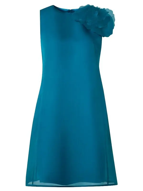 Akris 3d Anemone Corsage Silk Organza Dress - Laguna Blue