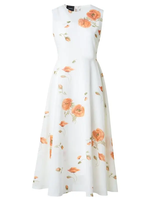 Akris Anemone Print Belted Fit-and-flare Dress - Ecru-terra