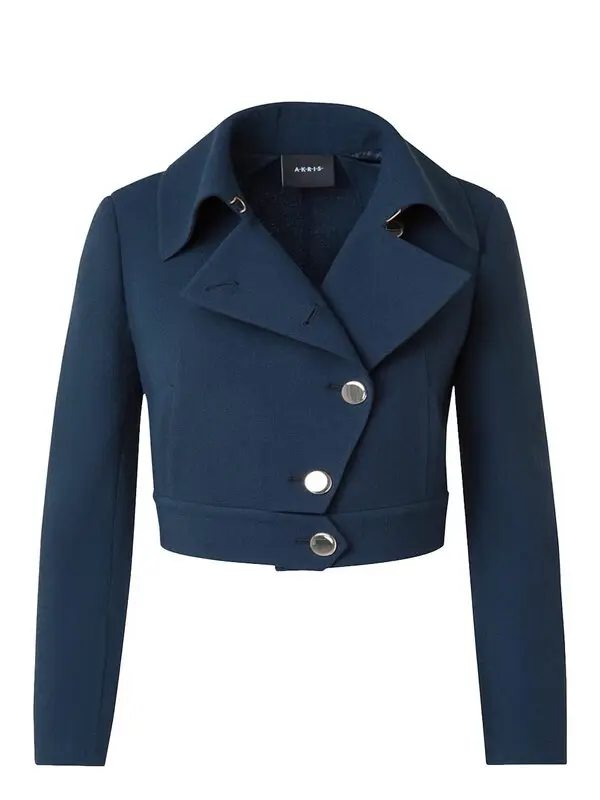 Akris Dana Asymmetric-button Wool Crepe Jacket - Denim Blue