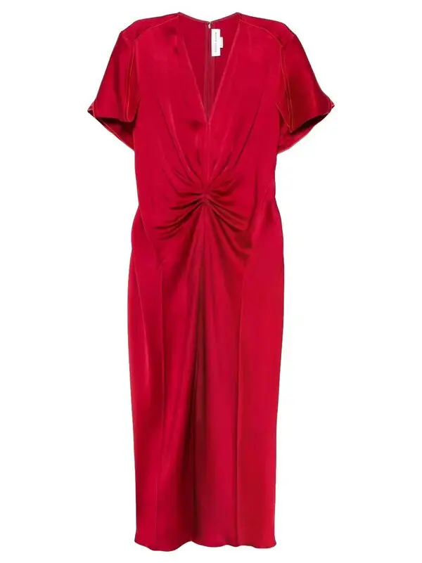 Victoria Beckham Gathered Detail Midi Dress - Red
