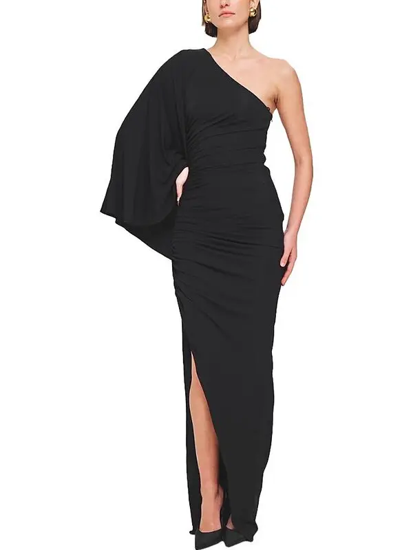 Ronny Kobo Kallista One-shoulder Slit Dress - Black