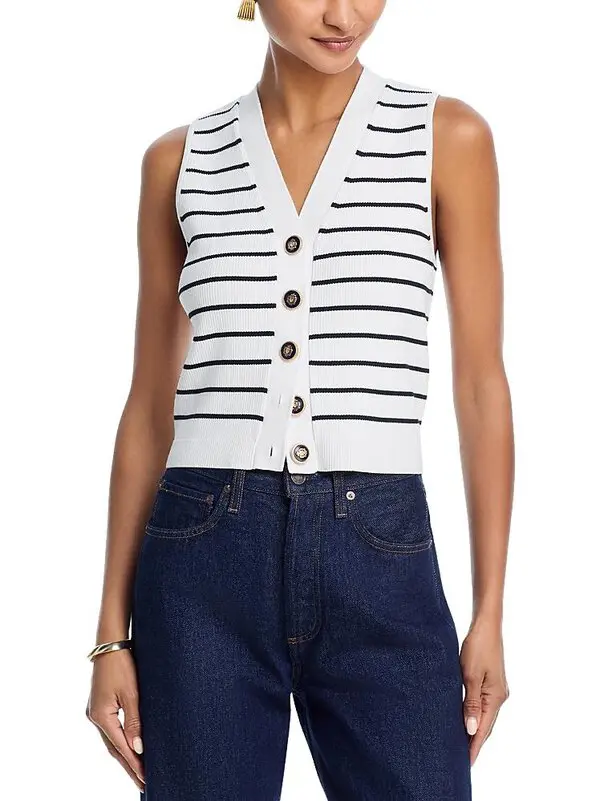 Aqua Striped Knit Vest - White/navy