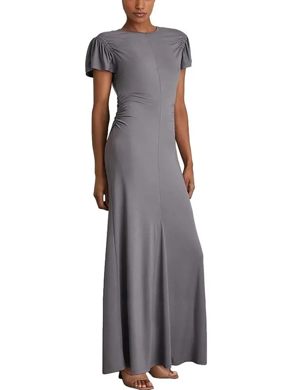 REISS Helia Ruched Sleeved Jersey Dress - Grey
