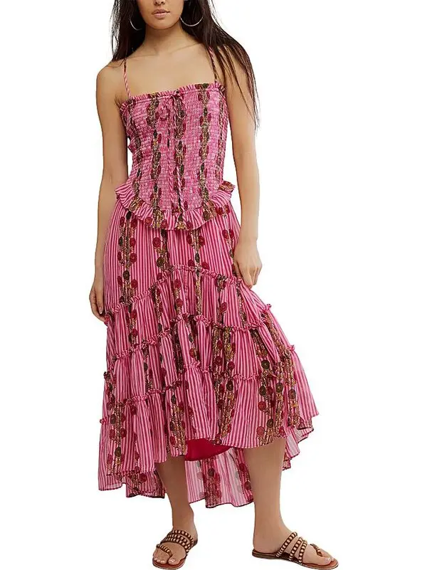 Free People Alejandra Floral Midi Dress - Hot Pink Combo