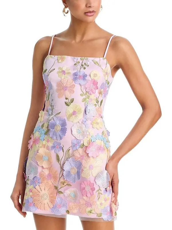 Aqua Embroidered Mini Dress - Pink Multi