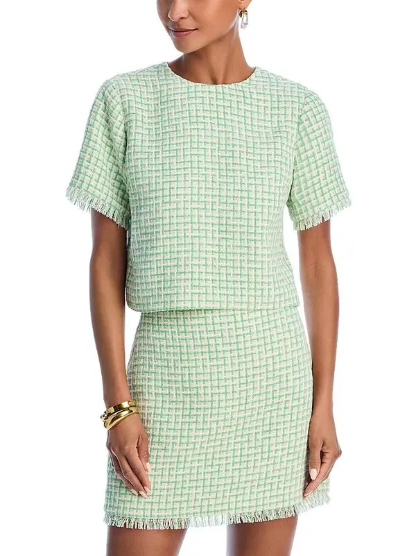 Aqua Box Pattern Tweed Top - White/green