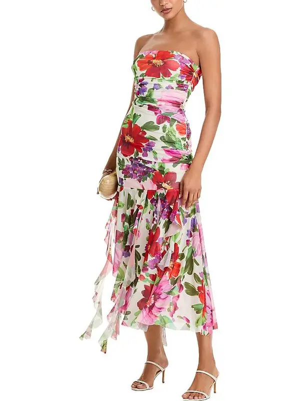 Aqua Floral Mesh Midi Dress - White Multi