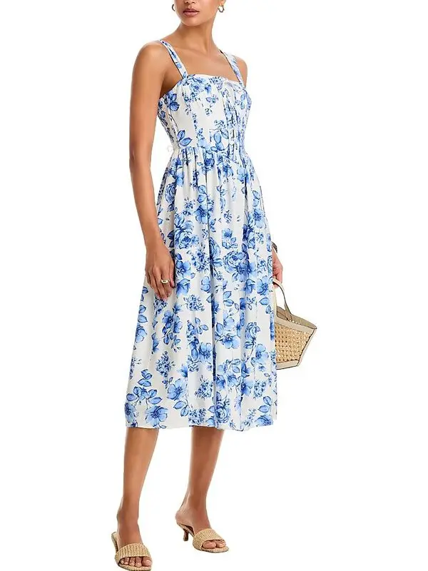Aqua Rose Bud Lace Dress - White/blue