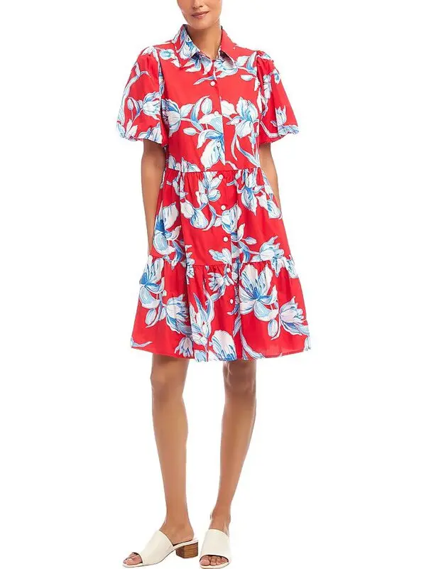 Karen Kane Puff Sleeve Tiered Shirt Dress - Print