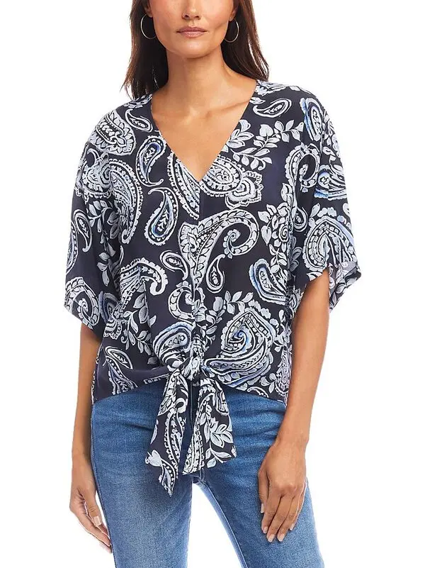Karen Kane Flutter Sleeve Tie Front Top - Paisley
