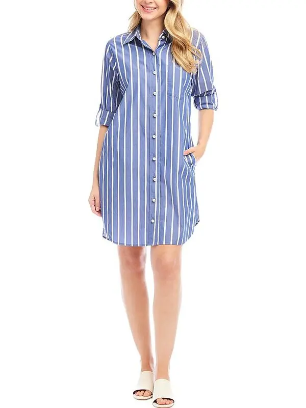 Karen Kane Roll Tab Shirt Dress - Stripe