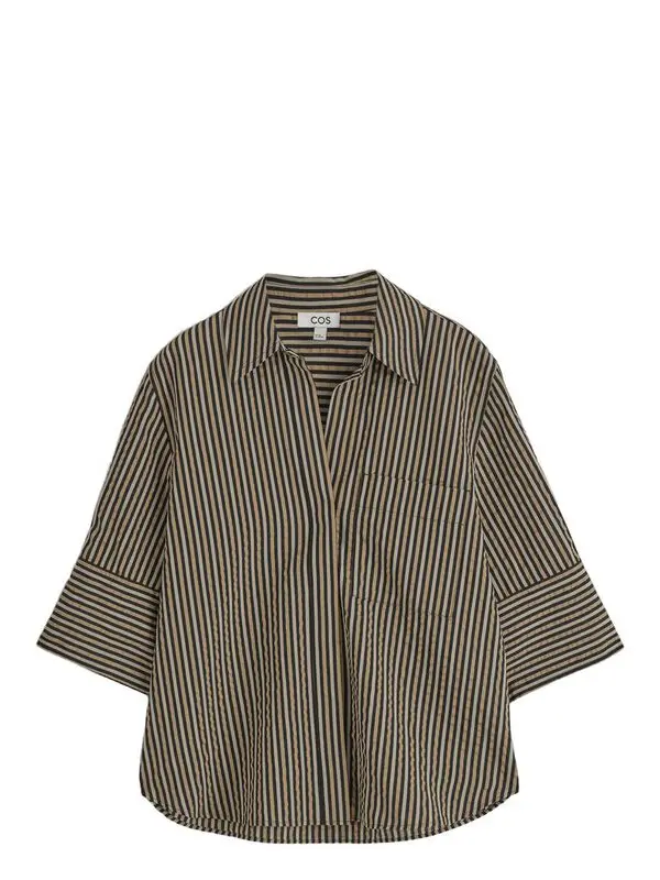Cos Striped Seersucker Shirt - Brown